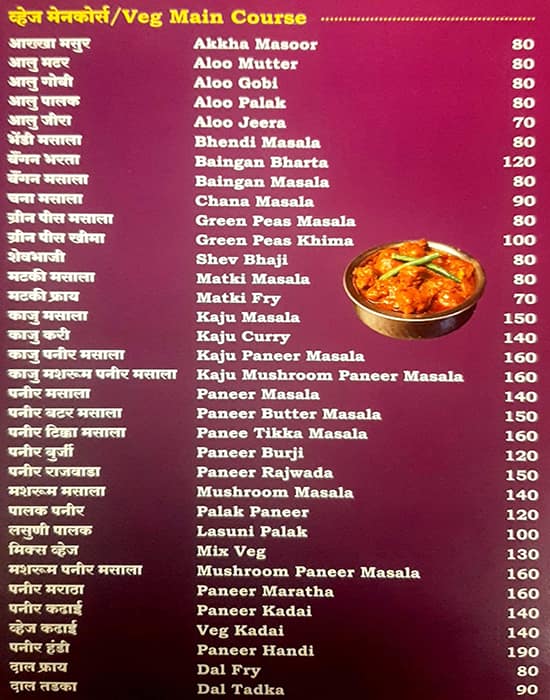 Menu of Hotel The New Sarja, Nigdi, Pune