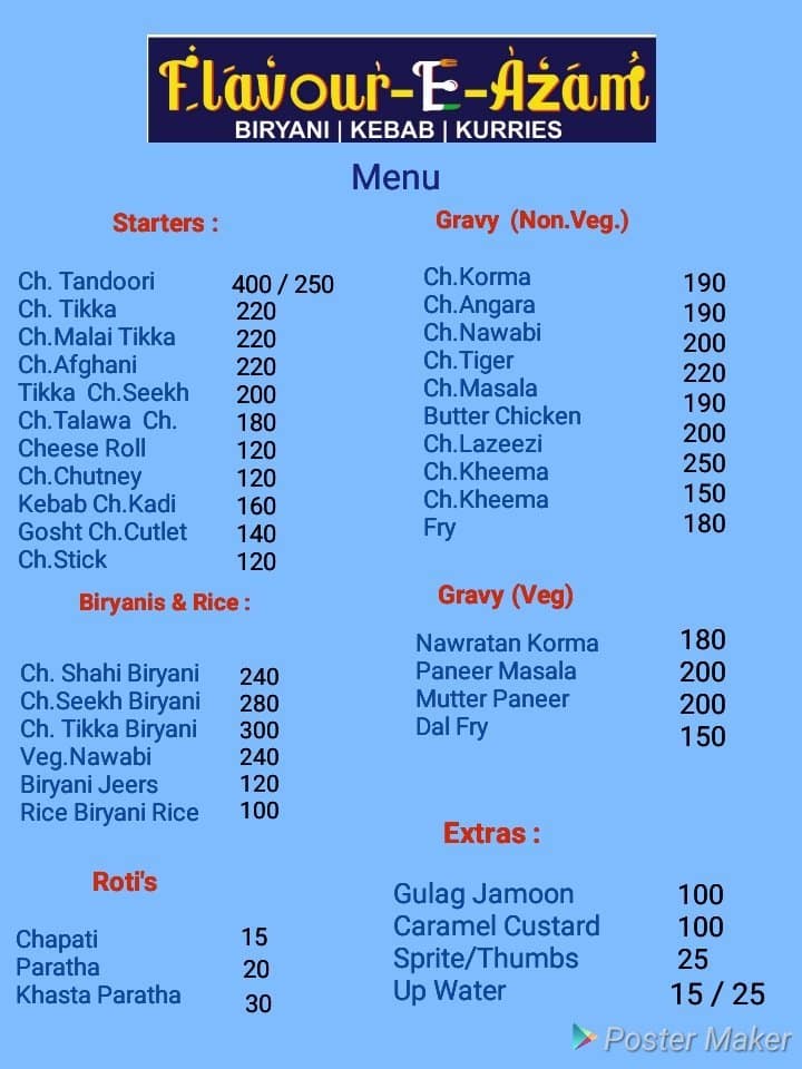 Menu of Flavour E Azam, Kondhwa, Pune