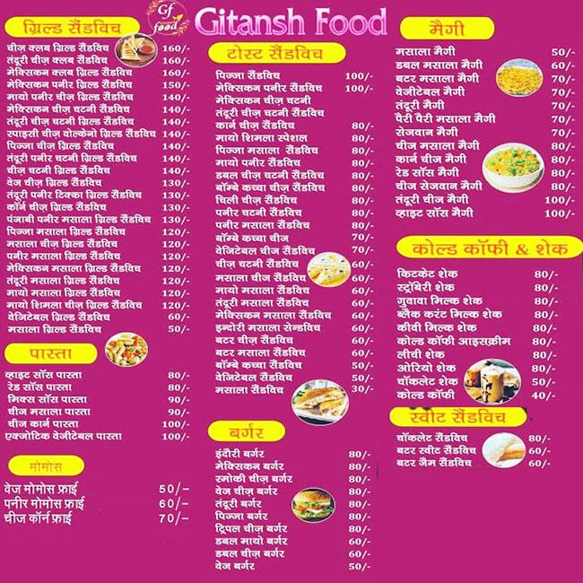 Menu of Gitansh Food, Navlakha, Indore