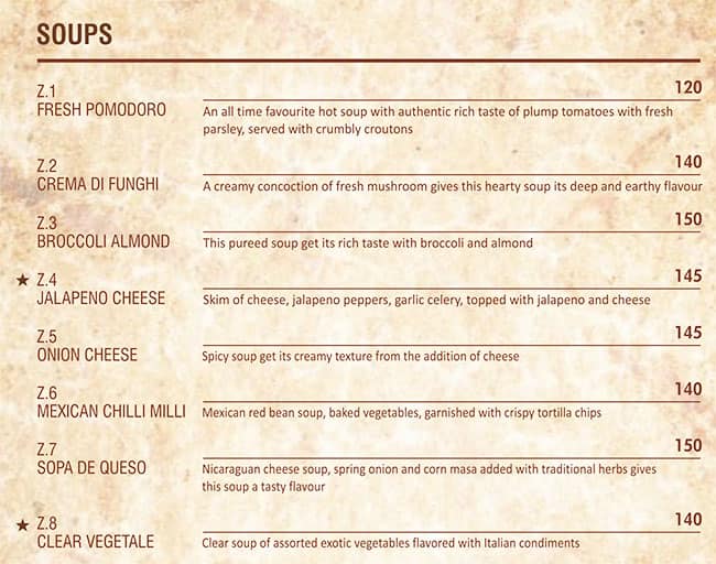 Menu of La Benito, Vadiwadi, Vadodara