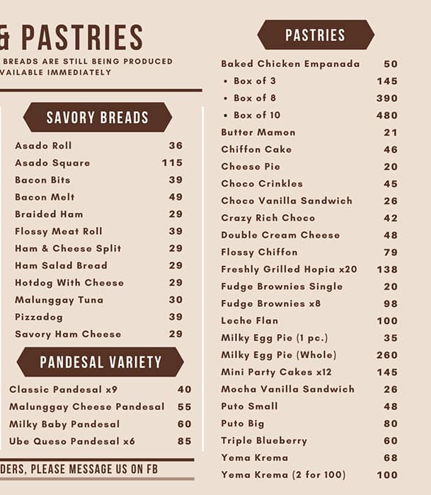 Menu at King's Bakeshop, Manila, Ground Floor