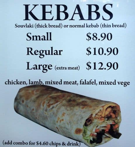 Menu at Kebab Inn restaurant, Christchurch, Bush Inn Center 3/Waimairi Rd