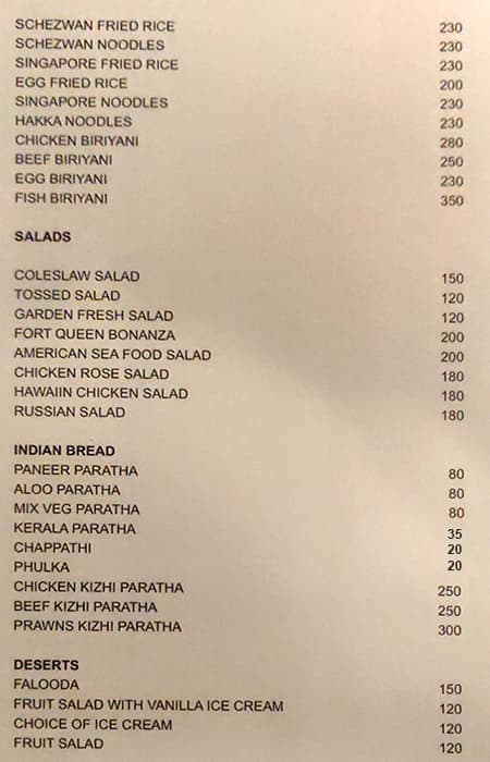 Menu at Blue Ocean, Kochi, Pandikudy