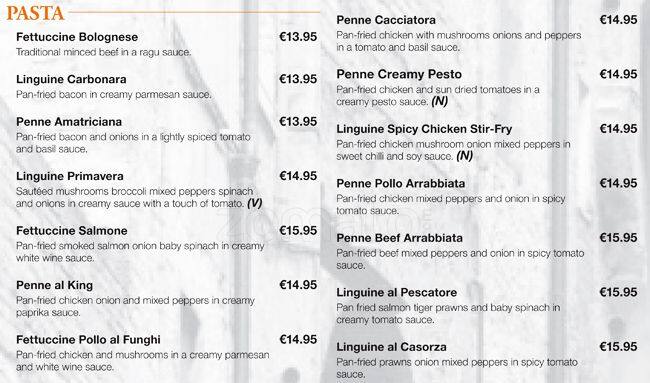 Menu at La Dolce Vita restaurant, Dublin, Carmanhall Rd