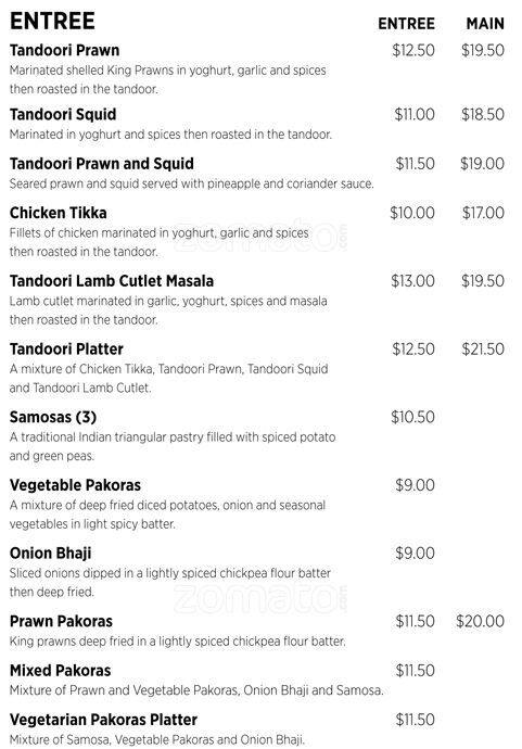 Menu at Ruby Raja Indian Restaurant, Tea Tree Gully