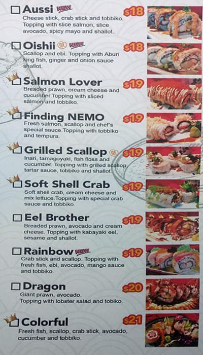 Menu at Taiko Sushi Bar, Sherwood