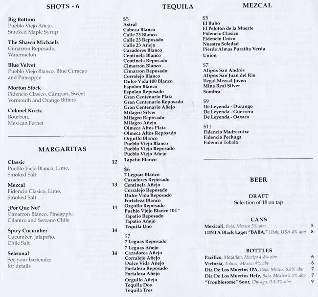 Menu at Empellon Al Pastor pub & bar, New York City, 132 St Marks Pl