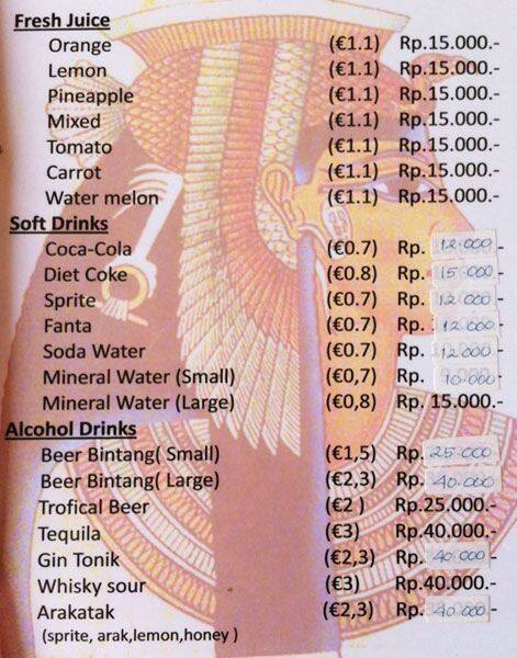 Menu at Cleopatra Restaurant, Buleleng