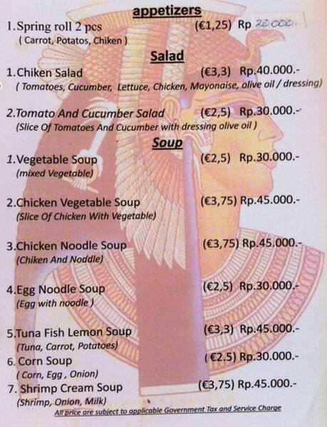 Menu at Cleopatra Restaurant, Buleleng