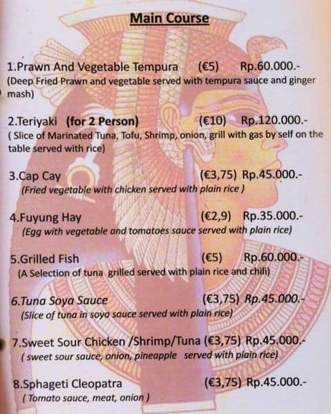 Menu at Cleopatra Restaurant, Buleleng