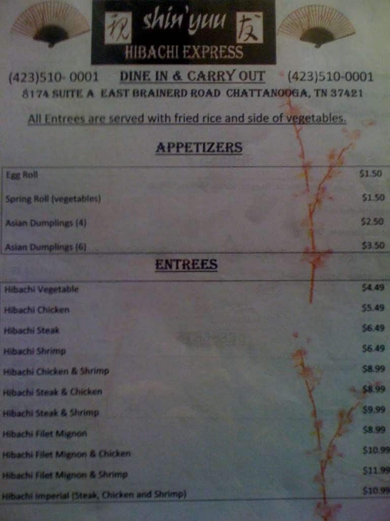 Shin yuu Hibachi Express Menu, Menu for Shin yuu Hibachi Express ...