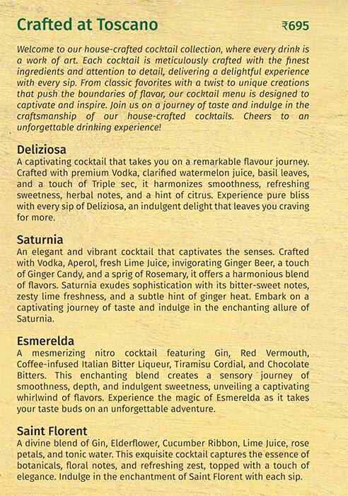 Menu of Toscano, Nungambakkam, Chennai