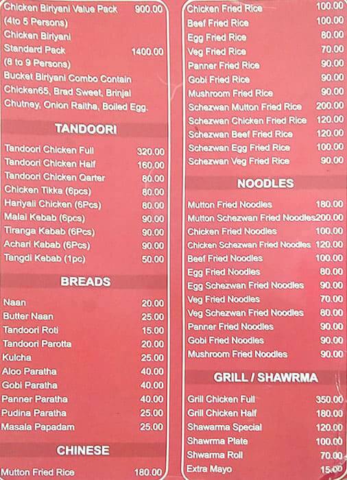 Menu of Matka Biryani, Adambakkam, Chennai