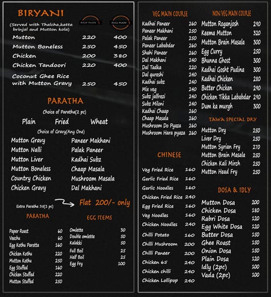 Menu at Sigri the house of biryani and paratha, New Delhi