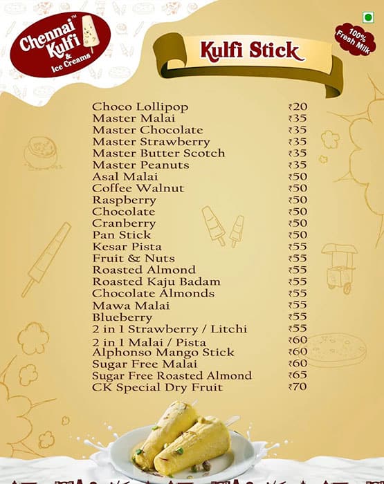 Menu of Chennai Kulfi, Kolathur, Chennai