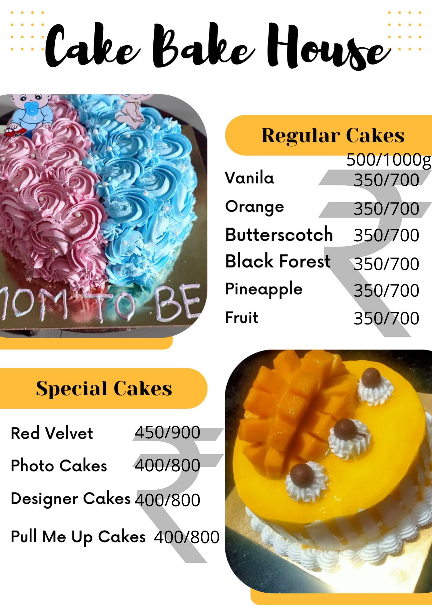 Menu of Cake Bake House, Talegaon, Pune