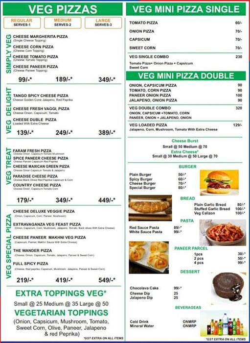 Menu of The Wonder Pizza, Delta 1, Greater Noida