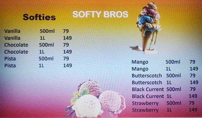Menu of Softy Bros, Kadubeesanahalli, Bangalore