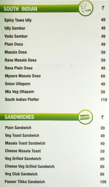 Menu at Tulsi, Aurangabad