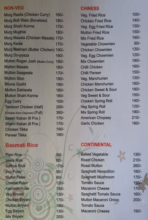 Menu at Maharaja Restaurant, Agra, 526Q+RRQ