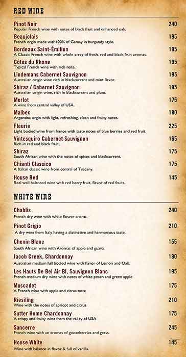 Carta de 49er's - Steakhouse & Club, Abu Dabi