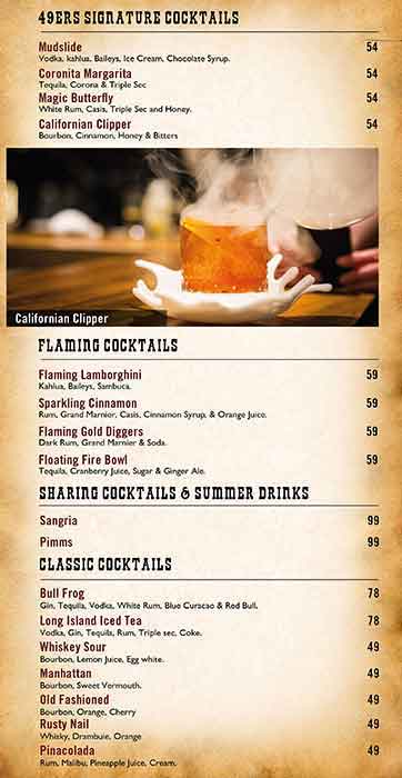 Carta de 49er's - Steakhouse & Club, Abu Dabi