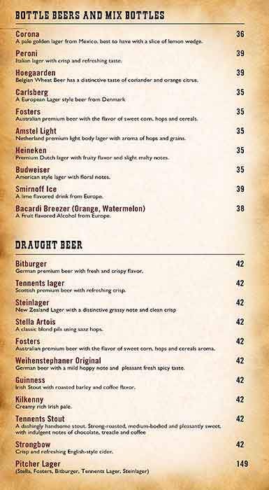 Carta de 49er's - Steakhouse & Club, Abu Dabi