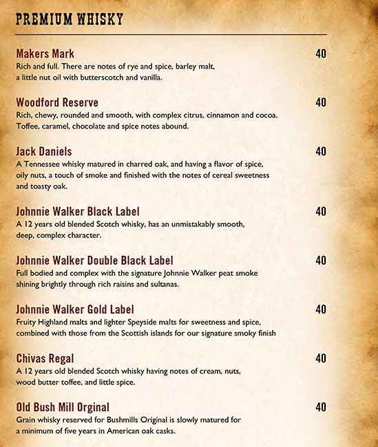 Carta de 49er's - Steakhouse & Club, Abu Dabi