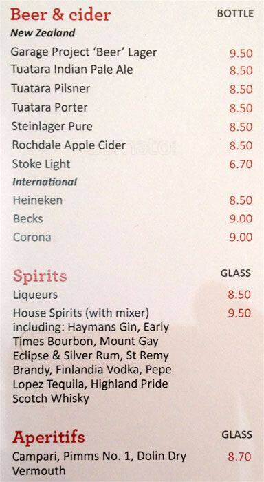 Menu at Innocent Foods cafe, Wellington