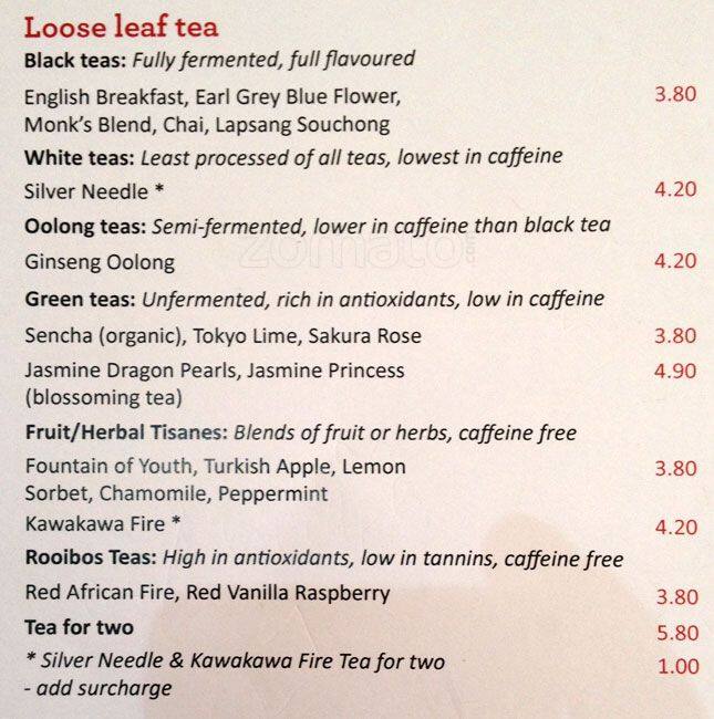 Menu at Innocent Foods cafe, Wellington