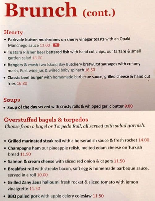 Menu at Innocent Foods cafe, Wellington