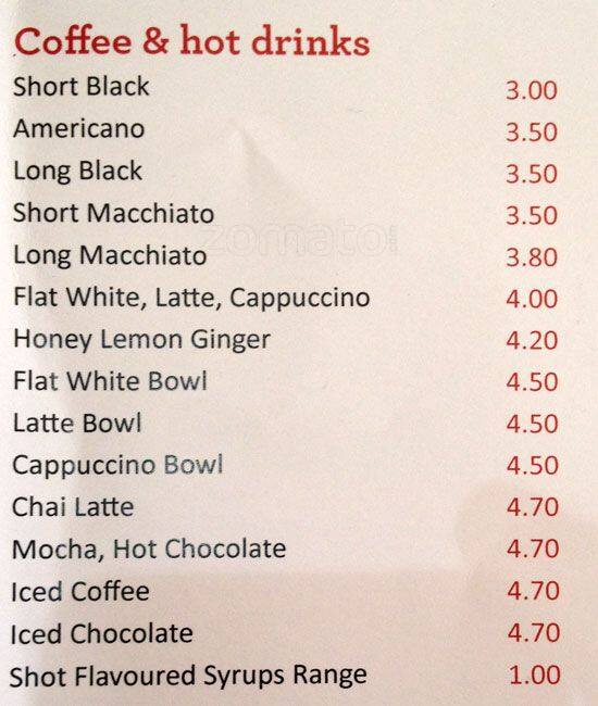 Menu at Innocent Foods cafe, Wellington