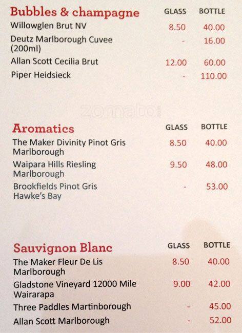 Menu at Innocent Foods cafe, Wellington