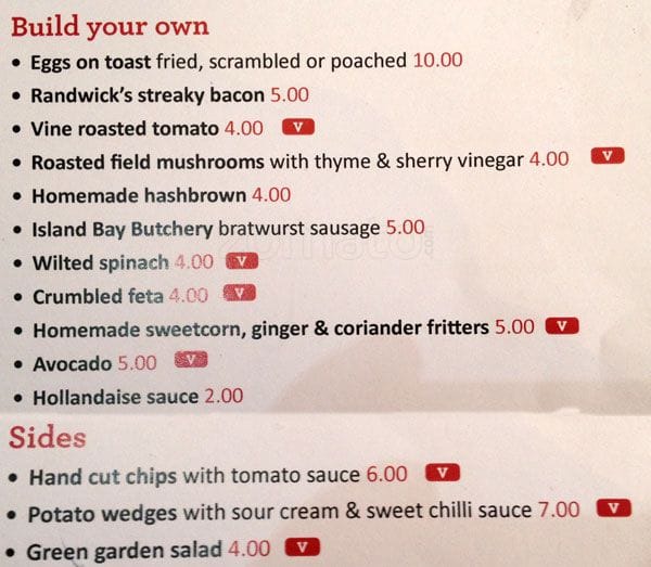 Menu at Innocent Foods cafe, Wellington
