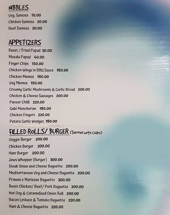 Menu at Jaws Restaurant and Bakery, Vagator, HPXQ+VXH