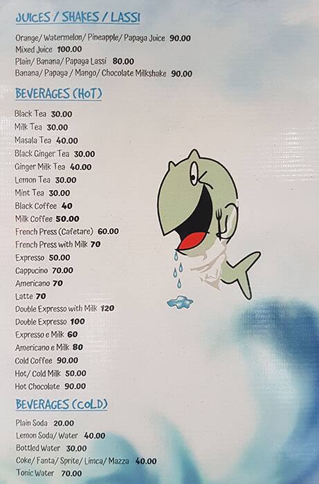 Menu at Jaws Restaurant and Bakery, Vagator, HPXQ+VXH