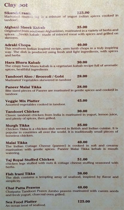 Menu at Taj Spice Restaurant, Fujairah, Sheikh Maktoum Bin Rashid Al ...