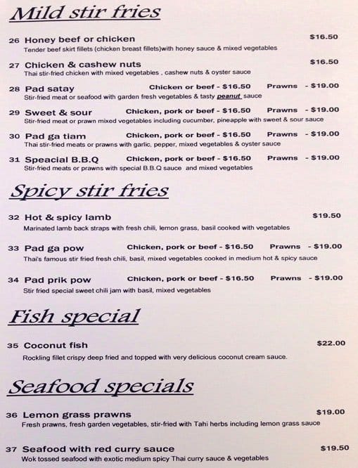 Menu at Sira restaurant, Kew East