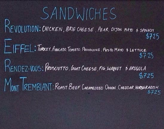 Menu at Bon Ami cafe, North Vancouver