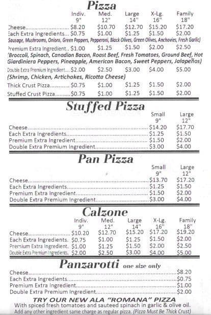 Menu at Vince's Restaurant & Pizzeria, Chicago, W 63rd St