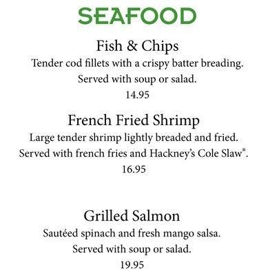 Menu at Hackney's on Lake restaurant, Glenview, E Lake Ave