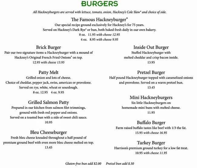 Menu at Hackney's on Lake restaurant, Glenview, E Lake Ave