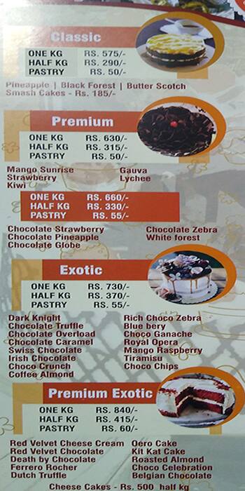 Menu of La Heaven, Sanjay Nagar, Bangalore