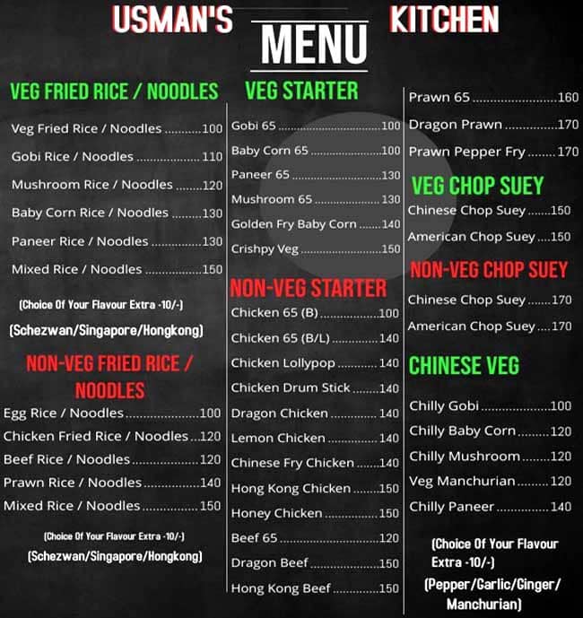 Menu of Usman's Kitchen, Mogappair, Chennai
