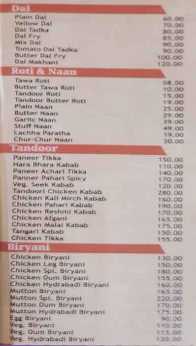 Menu at Patna bites, Patna