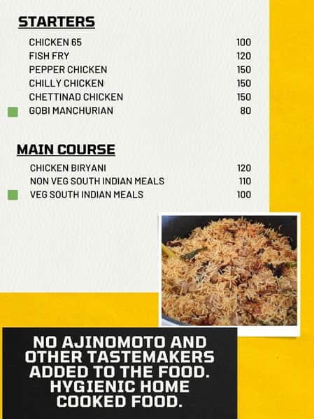 Menu of Bethel Mess, Kanathur, Chennai