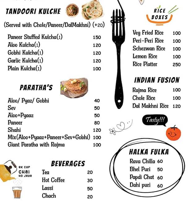 Menu of The Kulcha King, Geeta Bhavan, Indore