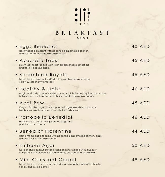 Menu of STAY, Al Safa, Dubai