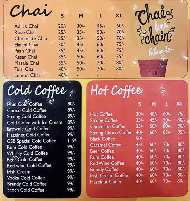 Menu of Chai Sutta Bar, Gaur City 1, Greater Noida