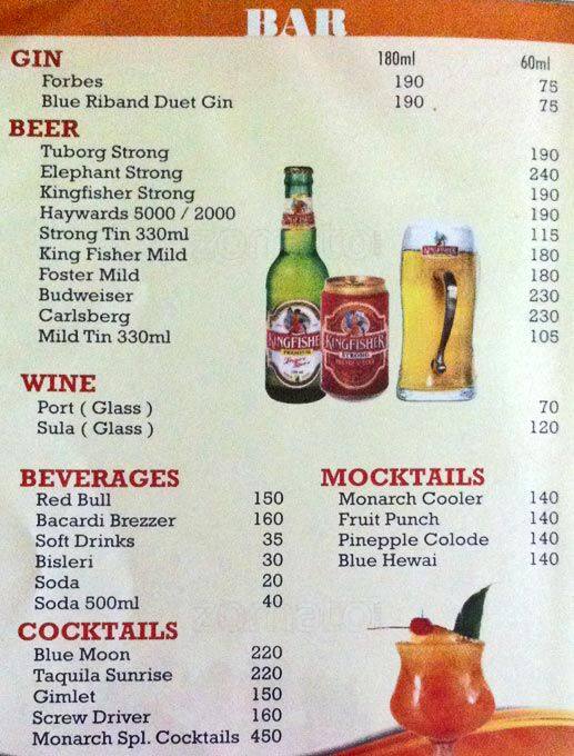 Menu at Hotel Monarch, Kalyan